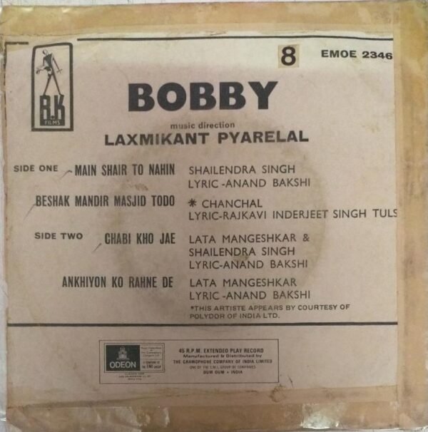 Bobby Hindi Film EP Vinyl Record by Laxmikant Pyrelal - MOSSYMART
