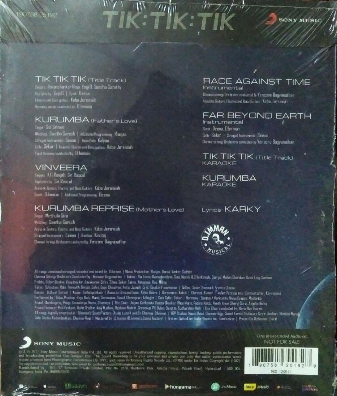 Tik Tik Tik - Tamil Audio CD by D. Imman - MOSSYMART