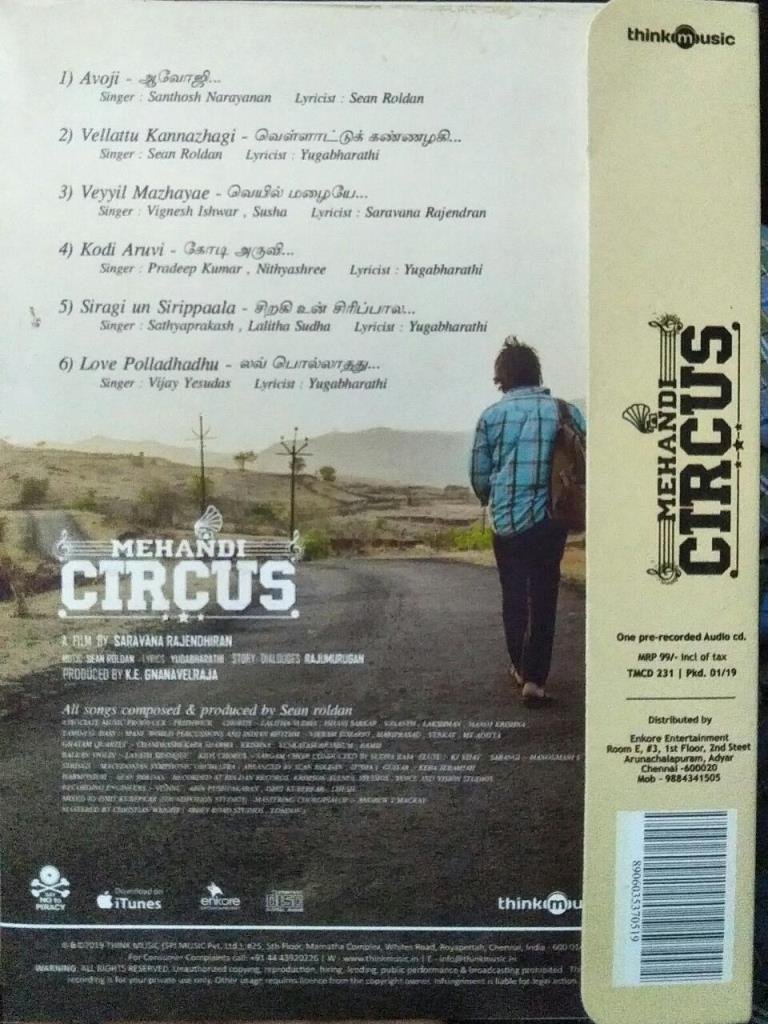 Mehandhi Circus Tamil Audio CD by Shan Jorden - MOSSYMART
