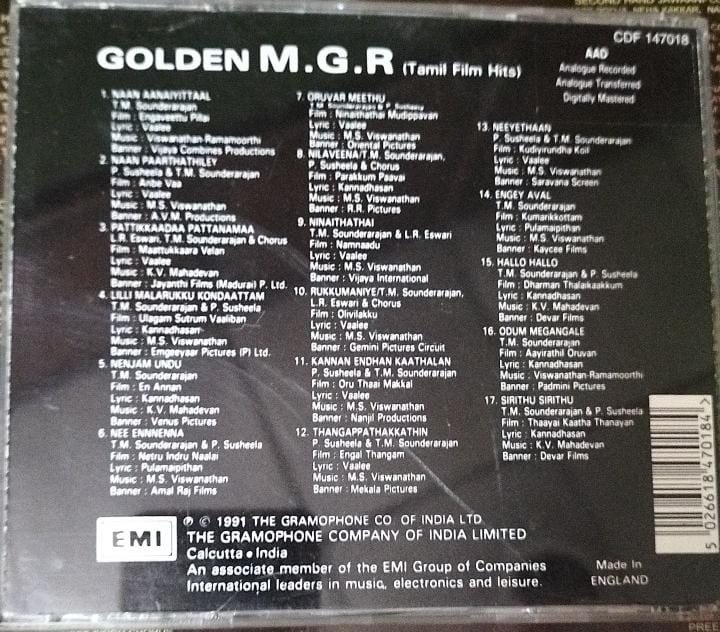 Golden MGR hits Tamil Film Songs Audio CD - MOSSYMART