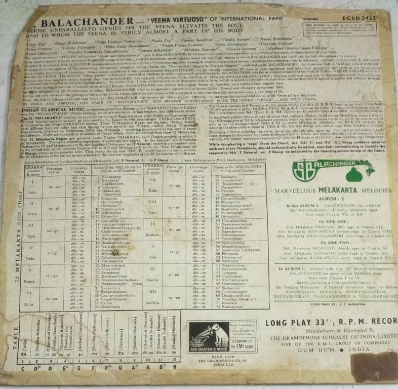 Marvellous Melakarta Melodies Classical Instrumental Veena LP Vinyl ...